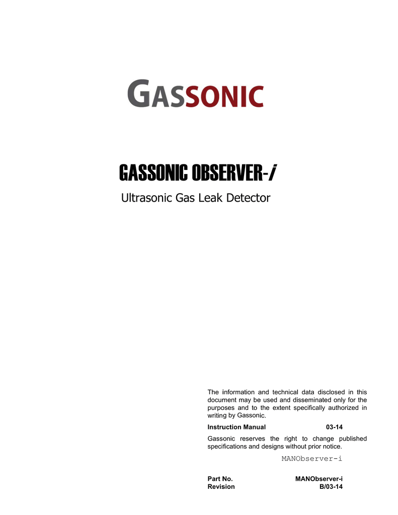 GASSONIC Observer-i Instruction manual | Manualzz