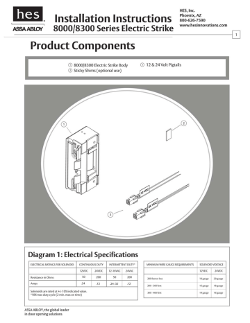 ASSA ABLOY HES 8300 Electric Strike Installation Instruction | Manualzz