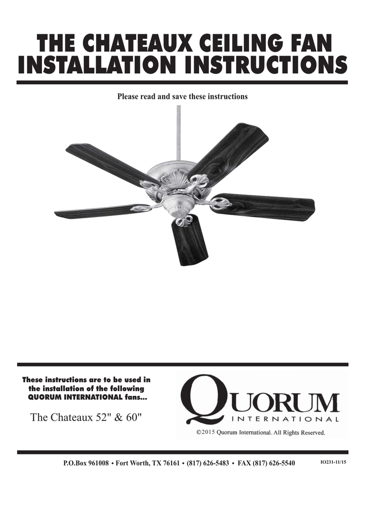 Quorum Ceiling Fan Installation Manual | Shelly Lighting