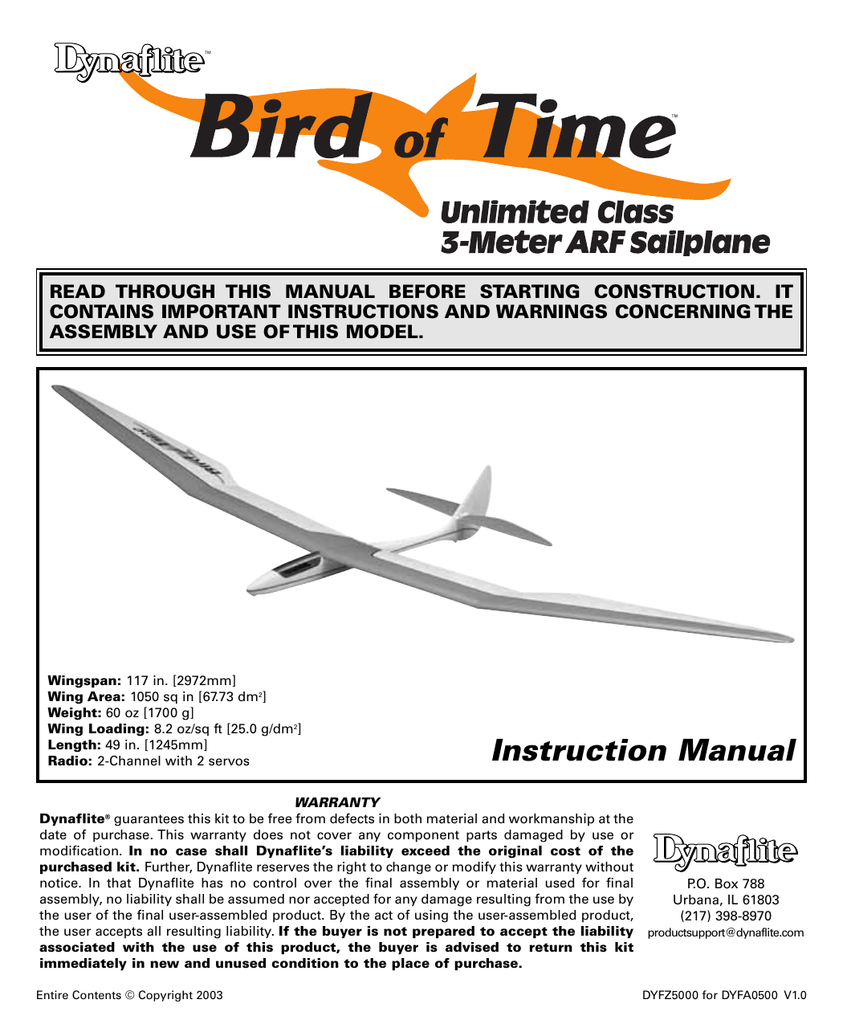 Dynaflite Bird of Time Instruction manual | Manualzz