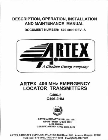 ARTEX C406-2, C406-2HM Emergency Locator Transmitter Manual | Manualzz