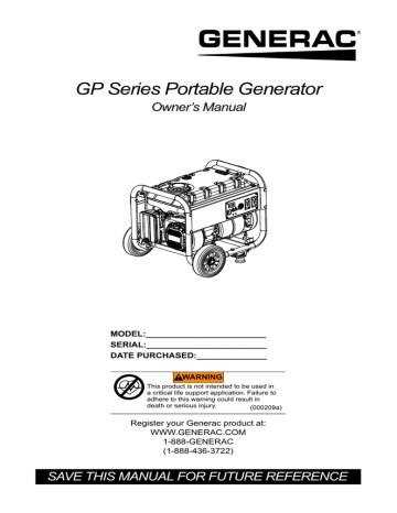 Generac GP Series Portable Generator Owner's Manual | Manualzz