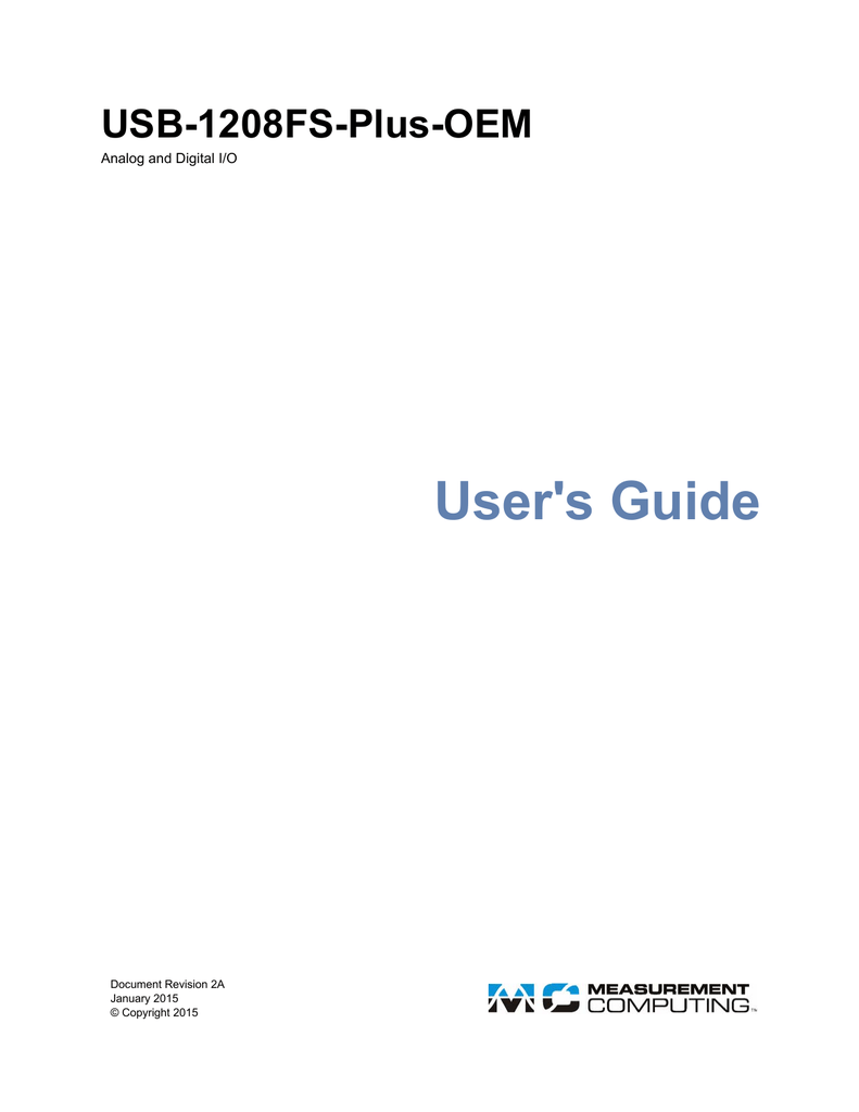 Measurement Computing USB-1208FS-Plus-OEM User Manual | Manualzz