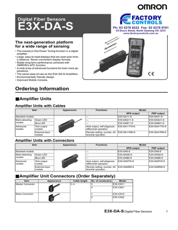 Omron E3X-DA-S Digital Fiber Sensors Datasheet | Manualzz