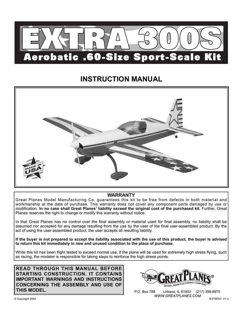 GREAT PLANES Extra 300S Instruction manual | Manualzz