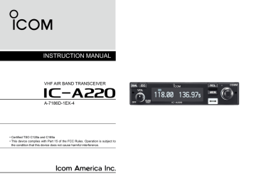 ICOM IC-A220 VHF Air Band Transceiver Instruction Manual | Manualzz