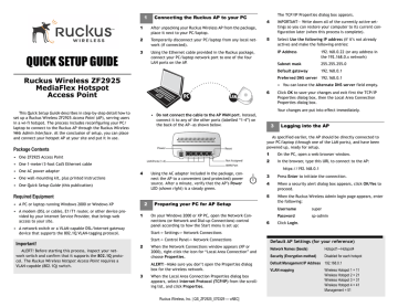 Ruckus Wireless ZF2925 Quick Setup Manual | Manualzz