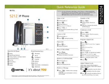 Mitel 5212 5212, 5224 5224 Quick Reference Guide | Manualzz