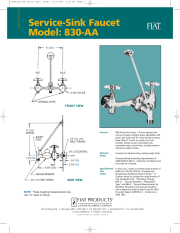 Fiat 830AA000 Mop Service Basin Faucet Spec. Sheet | Manualzz