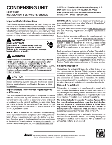 Goodman Heat Pump Installation & Service Reference | Manualzz