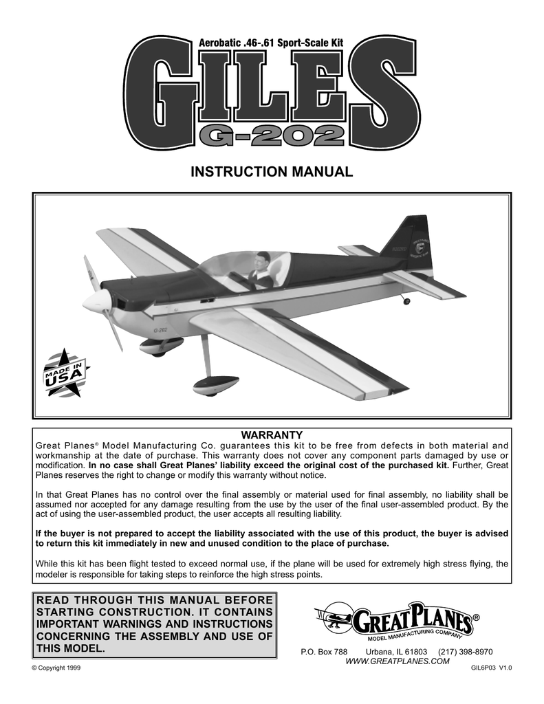 GREAT PLANES GILES G-202 Instruction manual | Manualzz