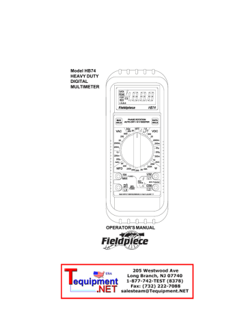 Fieldpiece HB74 Heavy Duty Operator's Manual | Manualzz