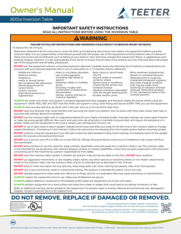 Teeter Inversion Table 800ia Owner's manual | Manualzz