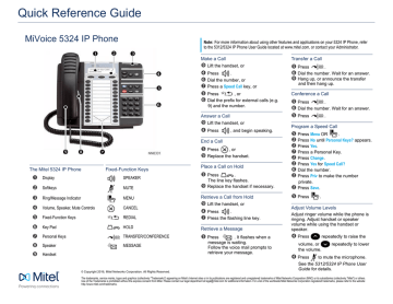 MiVoice 5324 Quick Reference Guide | Manualzz