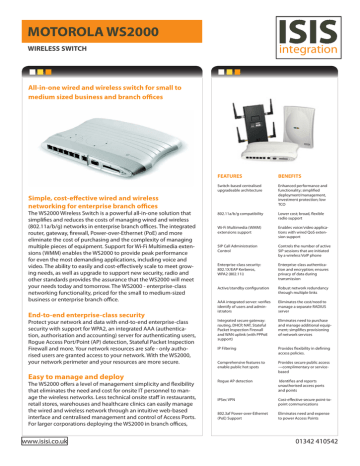 Motorola WS2000 Wireless Switch Datasheet | Manualzz