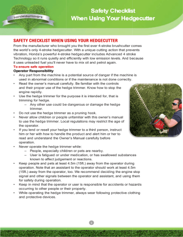 Honda Hedge Trimmer Safety Checklist | Manualzz