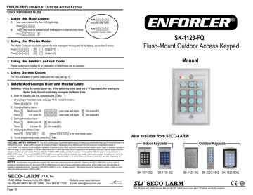 SECO-LARM Enforcer SK-1123-FQ Quick Reference Manual | Manualzz