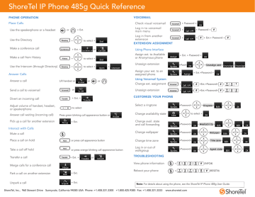 ShoreTel IP Phone 485g Quick Reference | Manualzz