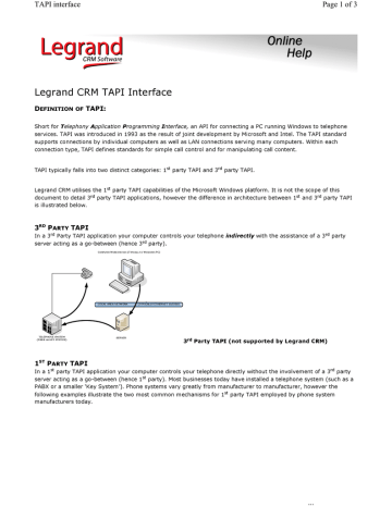Legrand TAPI Interface User Manual | Manualzz