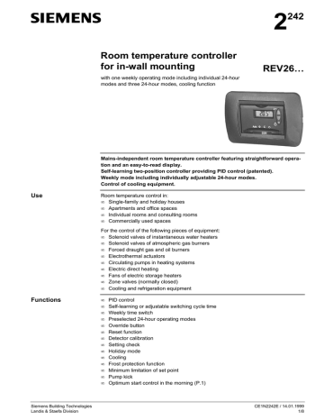 Siemens Room temperature controller REV26 Datasheet | Manualzz