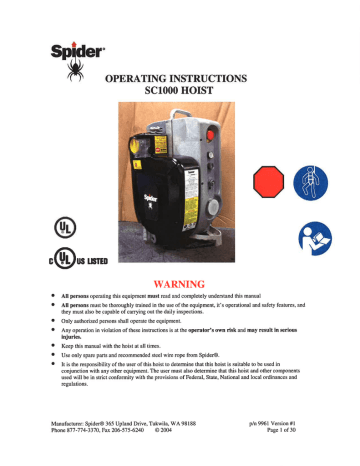 Spider SC1000 Hoist Operating Instructions | Manualzz