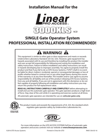 Linear LPA-PRO-SW3000XLS Single Installation Manual | Manualzz