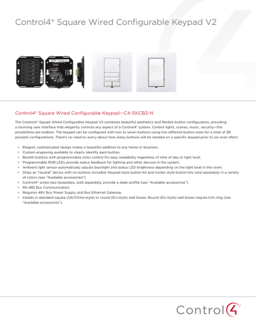 Control4 Square Wired Keypad Int'l Data Sheet | Manualzz