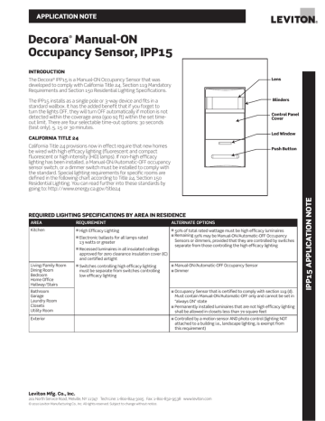 Leviton Decora IPP15 Occupancy Sensor Application Note | Manualzz