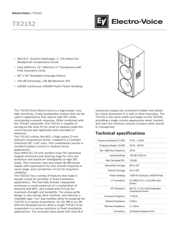 Electro-Voice TX2152 Data Sheet | Manualzz