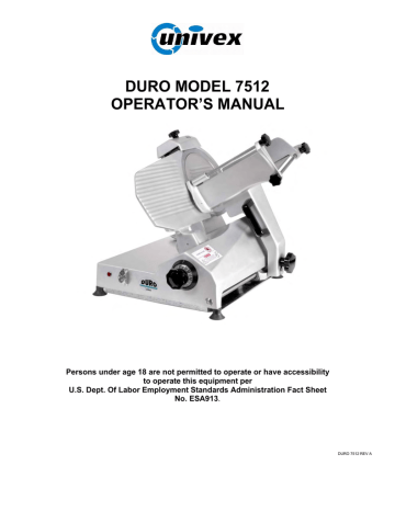 Univex Duro 7512 Operator's Manual | Manualzz