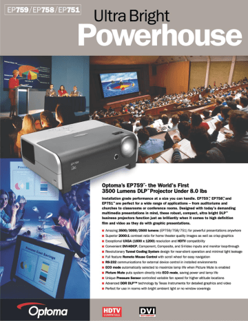 Optoma EzPro 751 Projector Product sheet | Manualzz