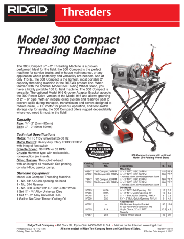RIDGID 66947 115 V Compact Thread Machine Specification | Manualzz