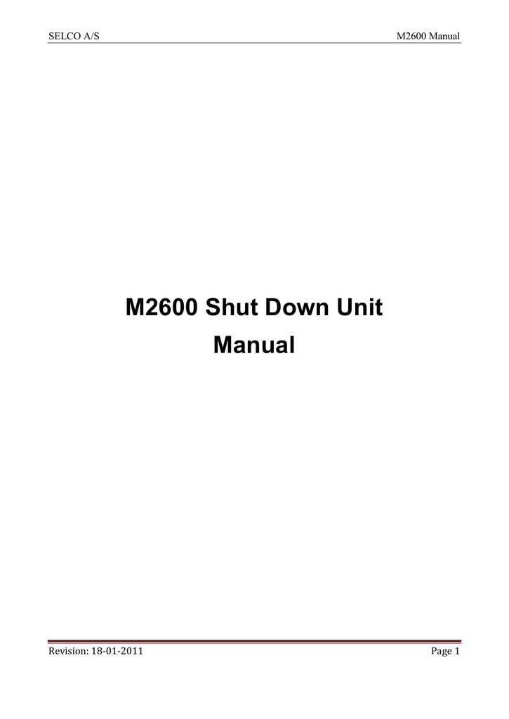 Selco M2600 Shut-down Unit Owner's Manual | Manualzz