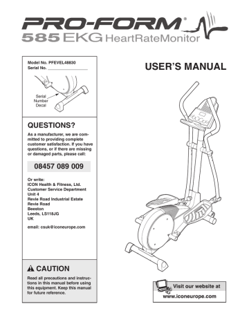 Pro-Form 585 Ekg Elliptical User manual | Manualzz