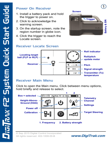 DigiTrak F2 Receiver Quick Start Guide | Manualzz