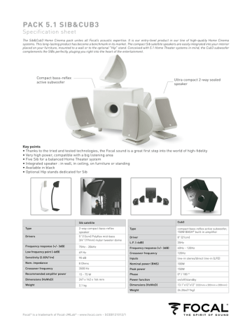 Focal Sib Pack 5.1 - 5 Sib & Cub3 Specification Sheet | Manualzz