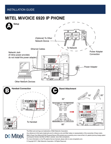 Mitel MiVoice 6920 IP Phone Installation Guide | Manualzz