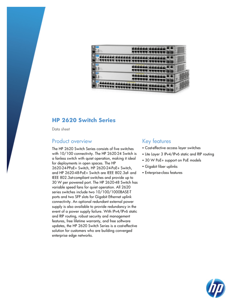 HP 2620-24 Network Switch Data Sheet | Manualzz