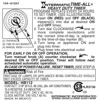 Intermatic HB112 HB110 Series 15 Amp Air Conditioner and Appliance Plug ...