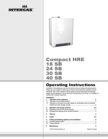 Intergas Compact HRE 40 SB Operating instructions | Manualzz