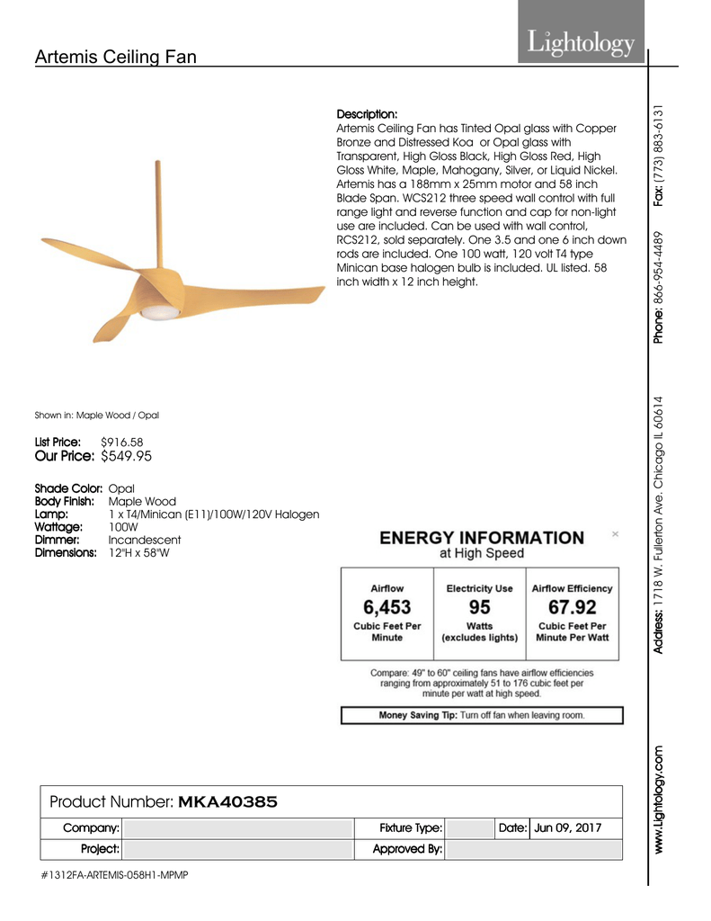 Artemis Ceiling Fan Manual | Shelly Lighting