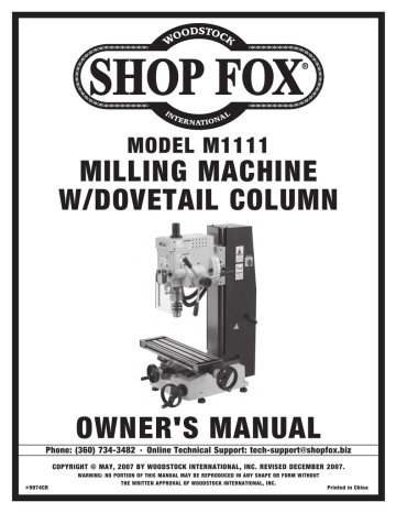 Shop Fox M1111 Deluxe Variable Speed Mill / Drill Manual | Manualzz
