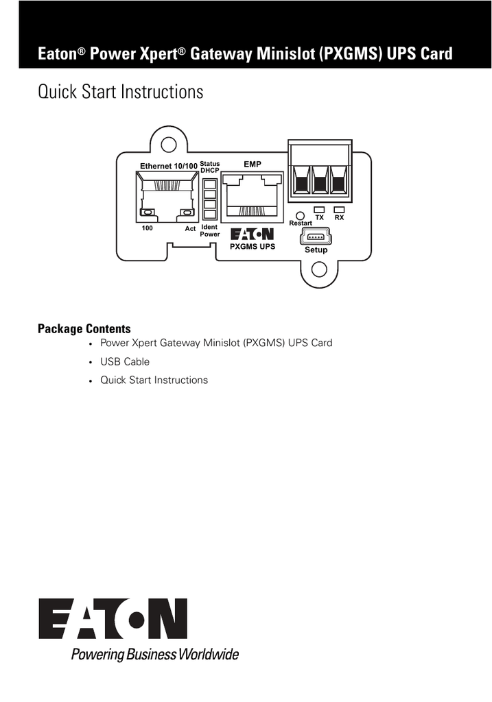 Eaton PXGMS Power Xpert Gateway Minislot UPS Quick Start Instructions ...