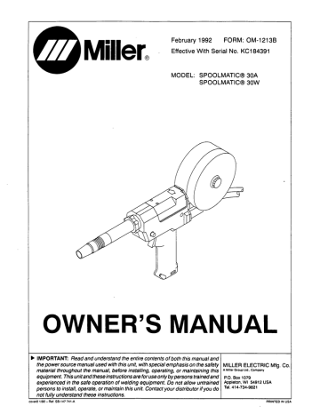 Miller SPOOLMATIC 30A Owner Manual | Manualzz