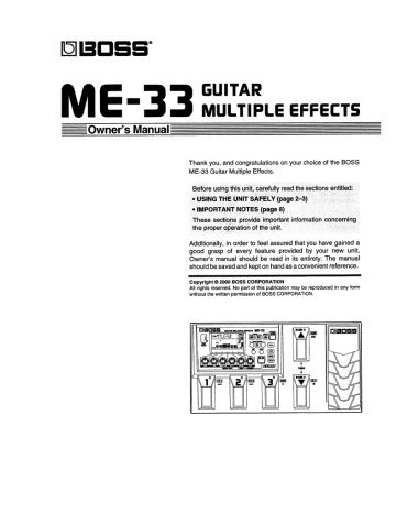BOSS ME-33 Guitar Multi Effects Owner Manual | Manualzz