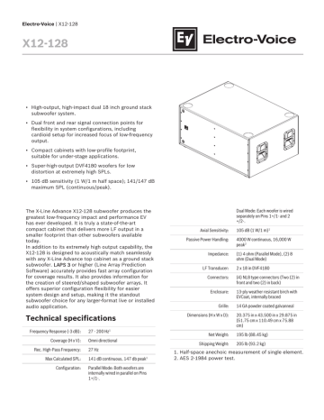 Electro-Voice X12-128 Data Sheet | Manualzz
