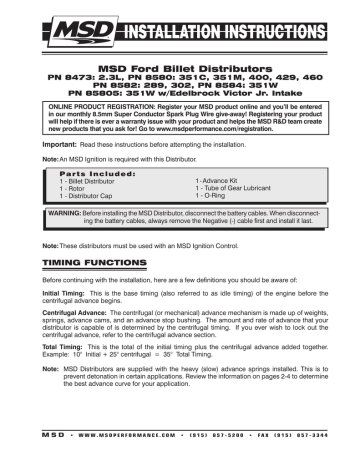MSD Ford Billet Distributor Installation Instructions | Manualzz
