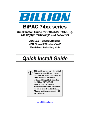 Billion BiPAC 74xx series Quick Install Guide | Manualzz