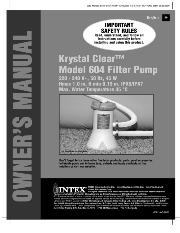 Intex 604 Filter Pump Owner's Manual | Manualzz