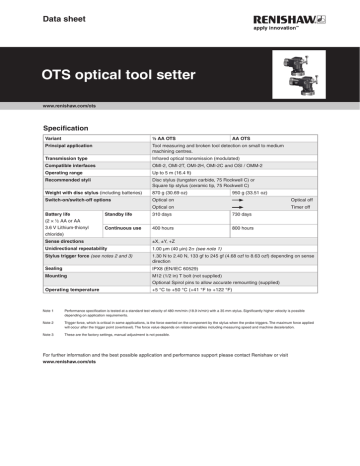 Renishaw OTS Data sheets | Manualzz